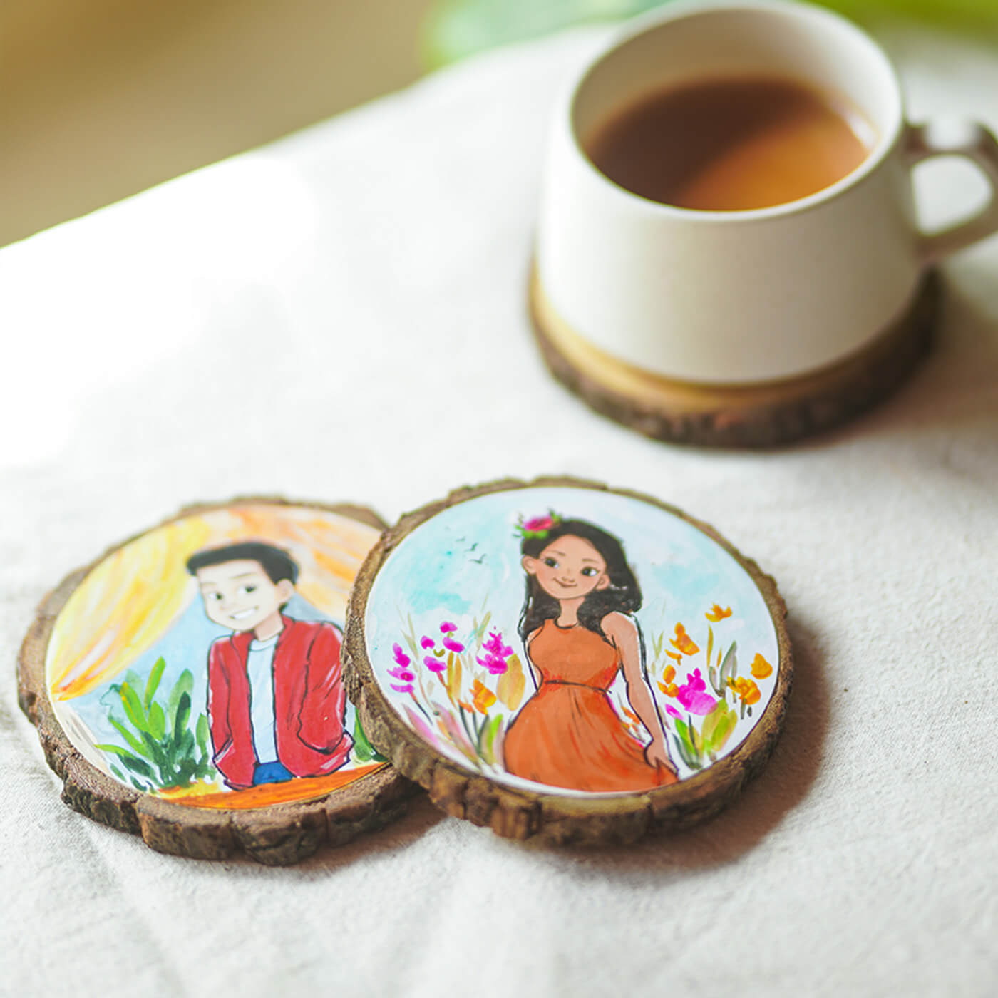 Buy Colourful Hand-painted Character Coasters For Modern Couple - Set ...