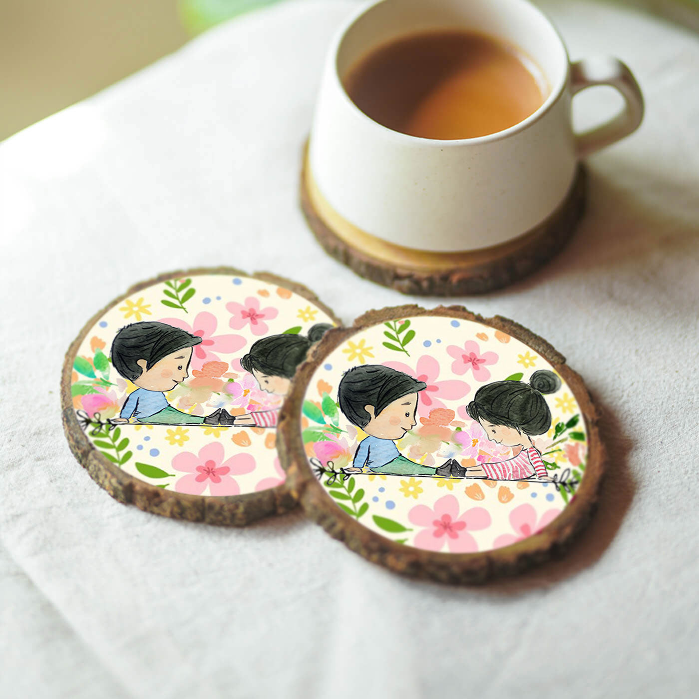 Buy Hand-painted Character Coasters For Couples - Set of 2 Online On Zwende