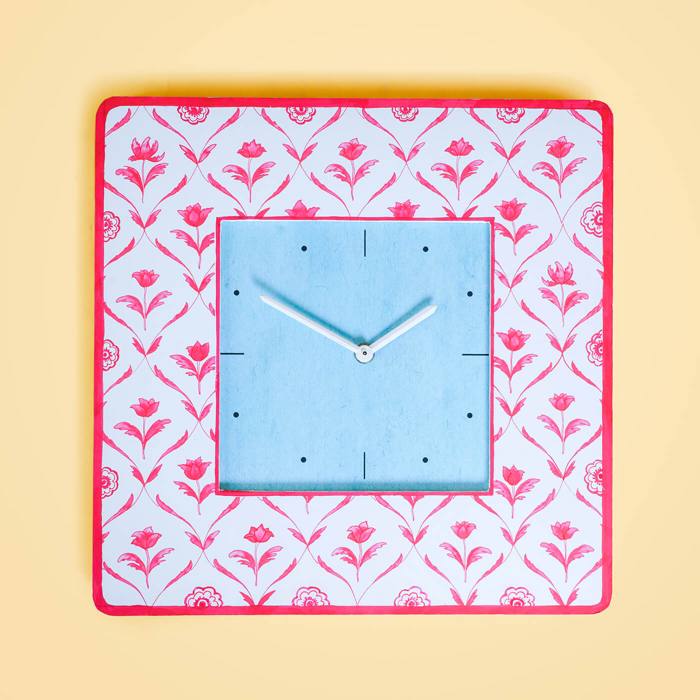 Buy Square Printed Wall Clock - Red Monochrome Flowers Online On Zwende