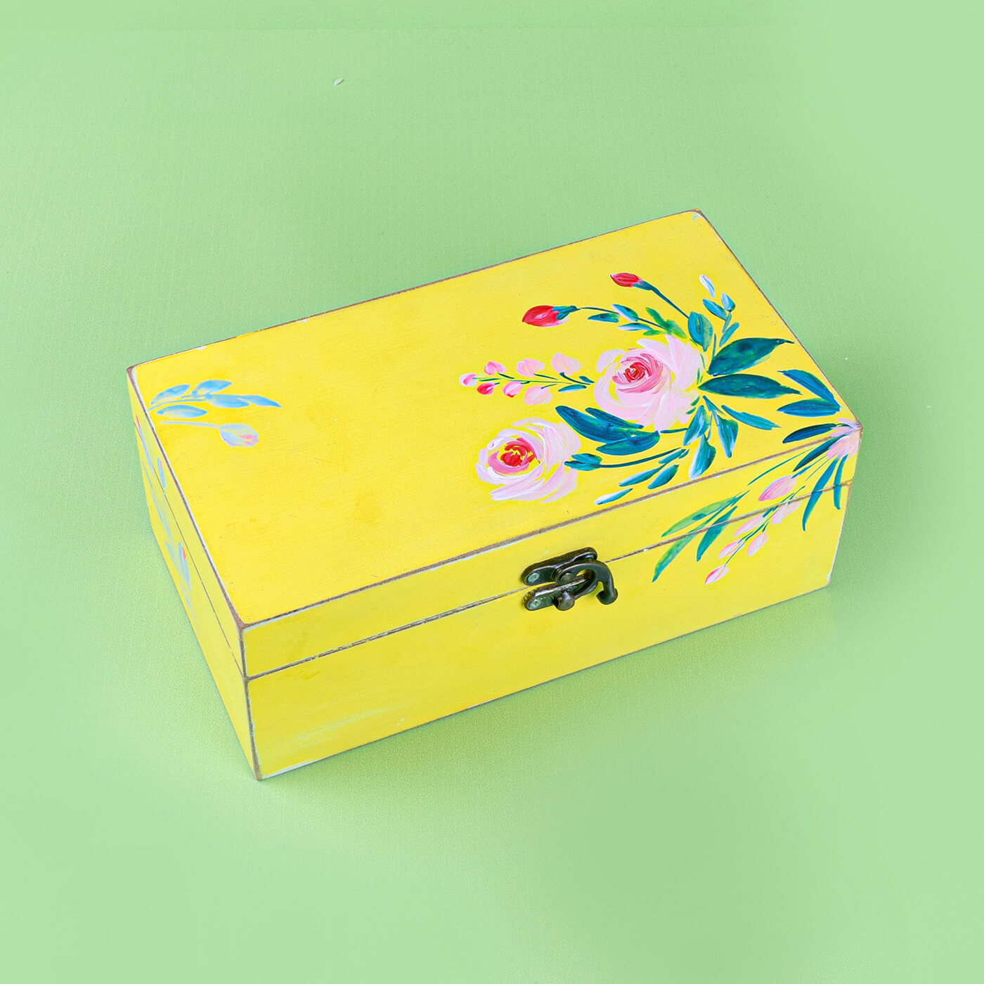 Buy Yellow Distressed Handpainted Jewellery Box Online On Zwende