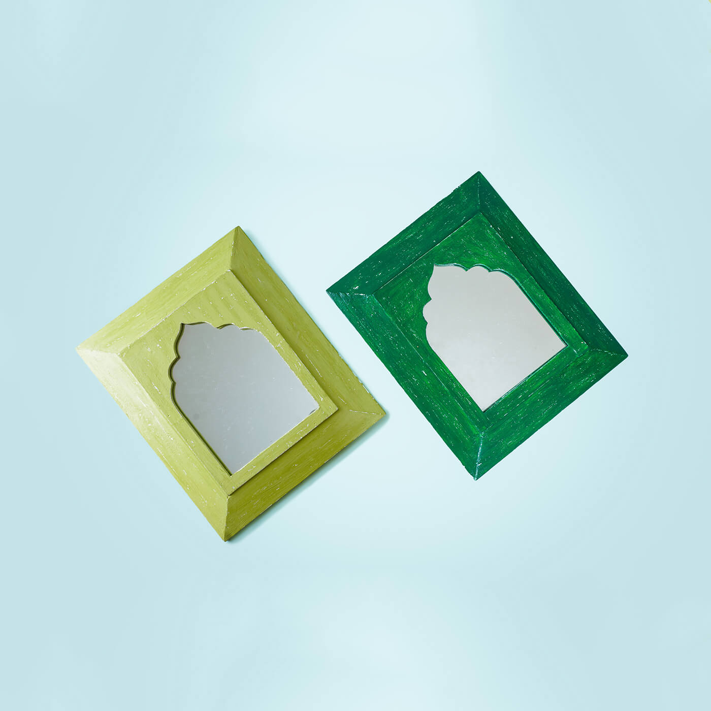 Buy Vintage Small Mughal Mirrors Set of 2 - Green & Pale Yellow (SB10 ...