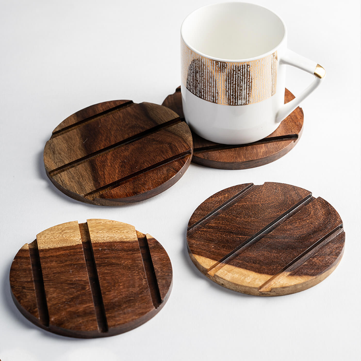 Buy Geometric Sheesham Wood Coaster - Set of 4 Online On Zwende