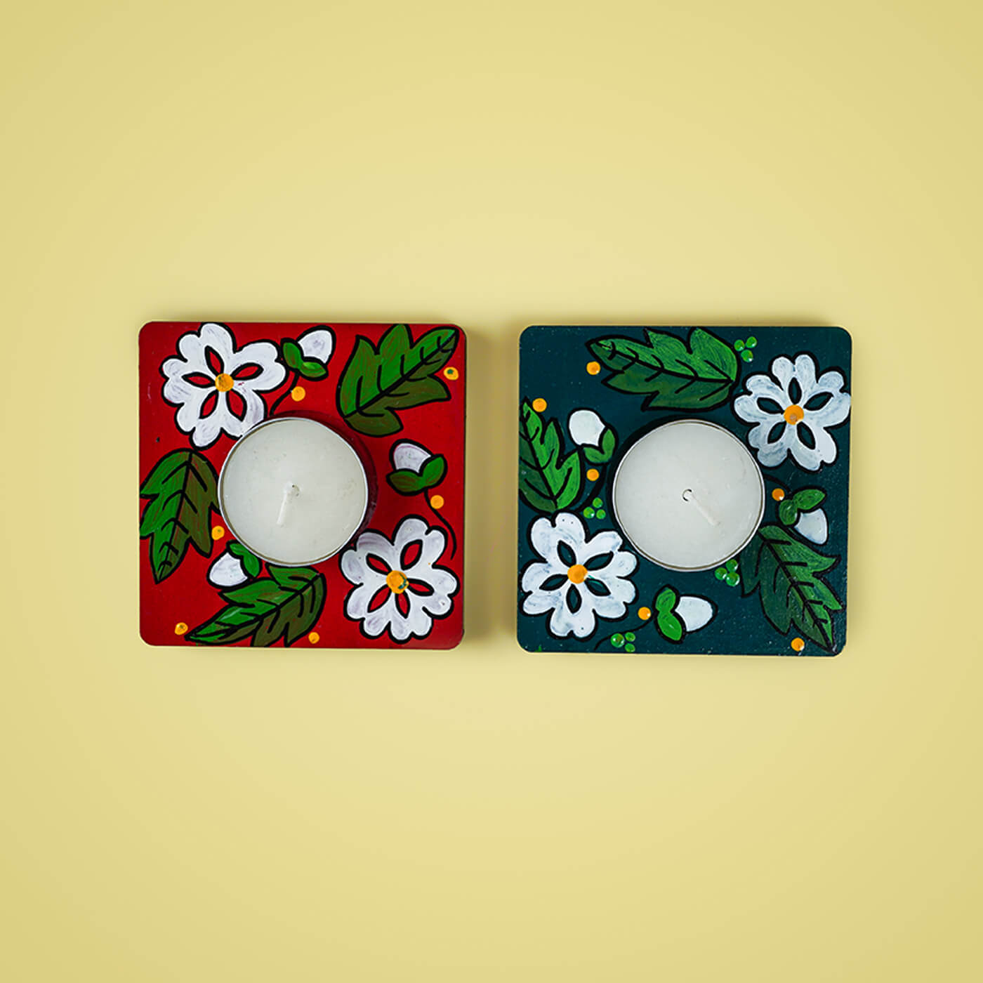 Buy Handpainted MDF Square Tealight Holders Online On Zwende