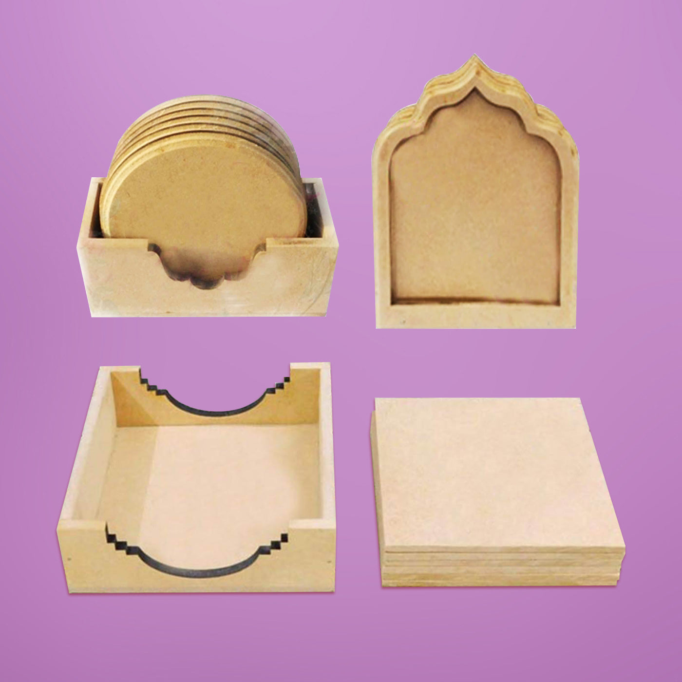Buy Trial Pack - Ready-To-Paint Premium MDF Coaster Bases with Holder ...