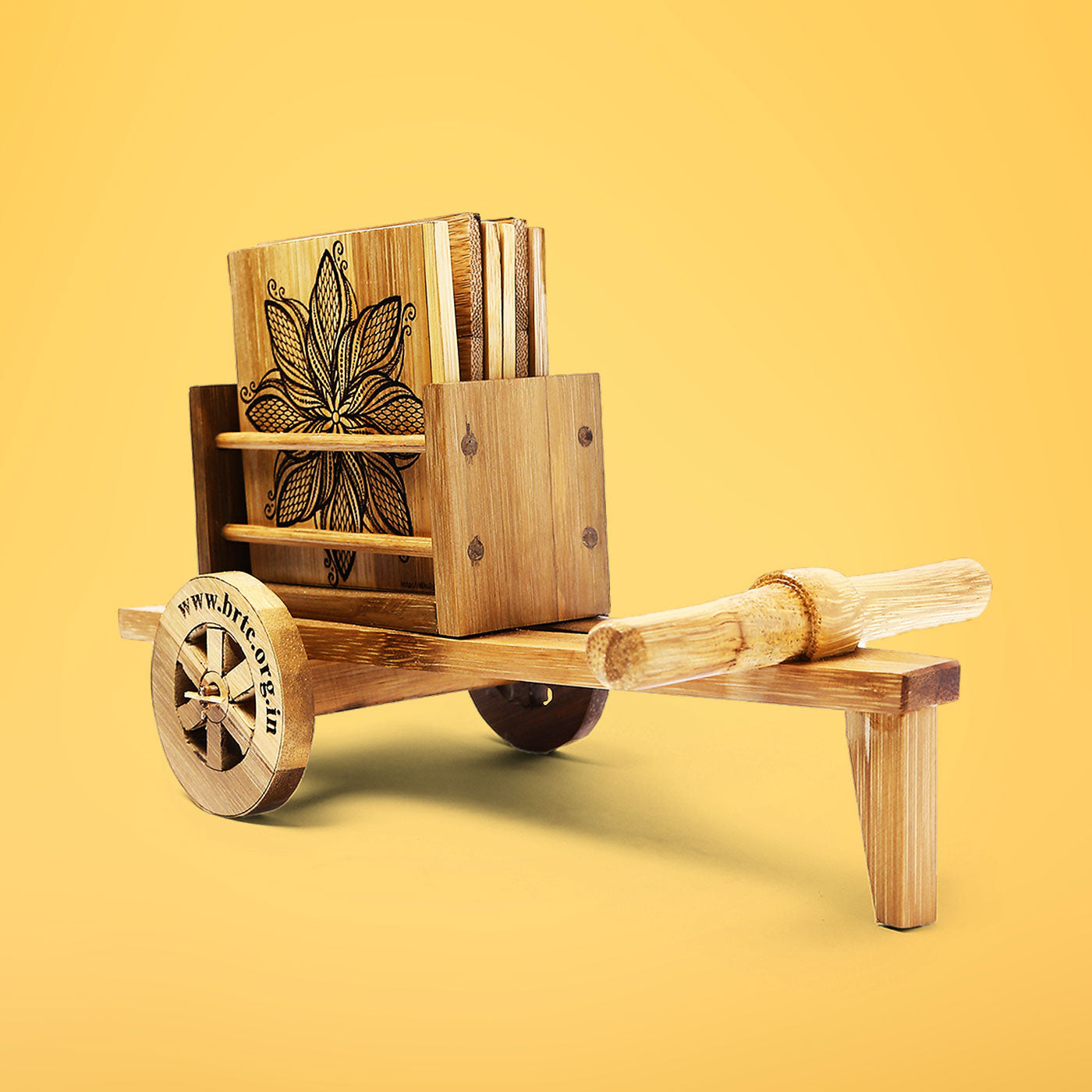 Buy Handmade Pinewood Coasters with Bullock Cart Holder Online On Zwende