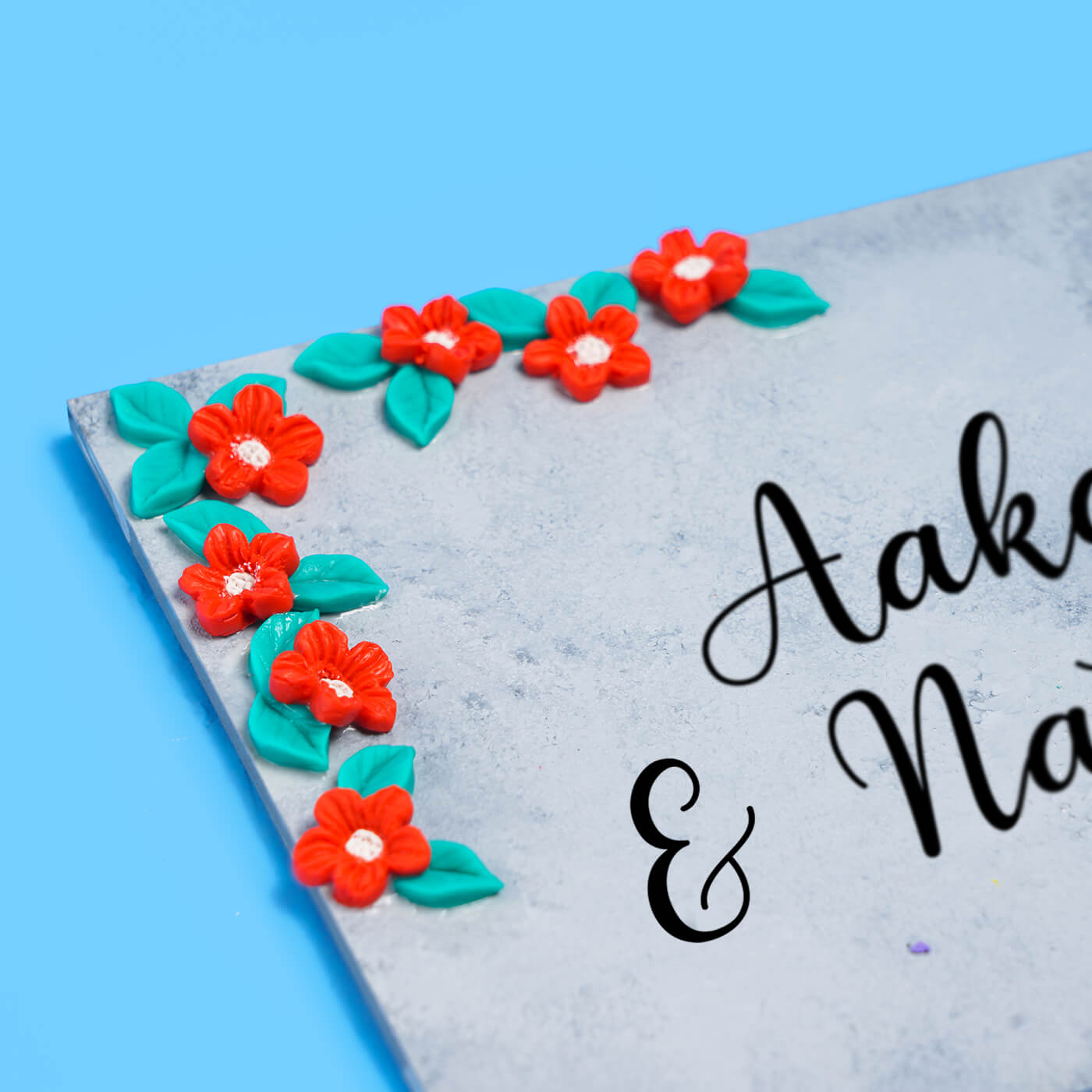 Buy Clay Nameplate for Couples - Red & Green Florals Online On Zwende