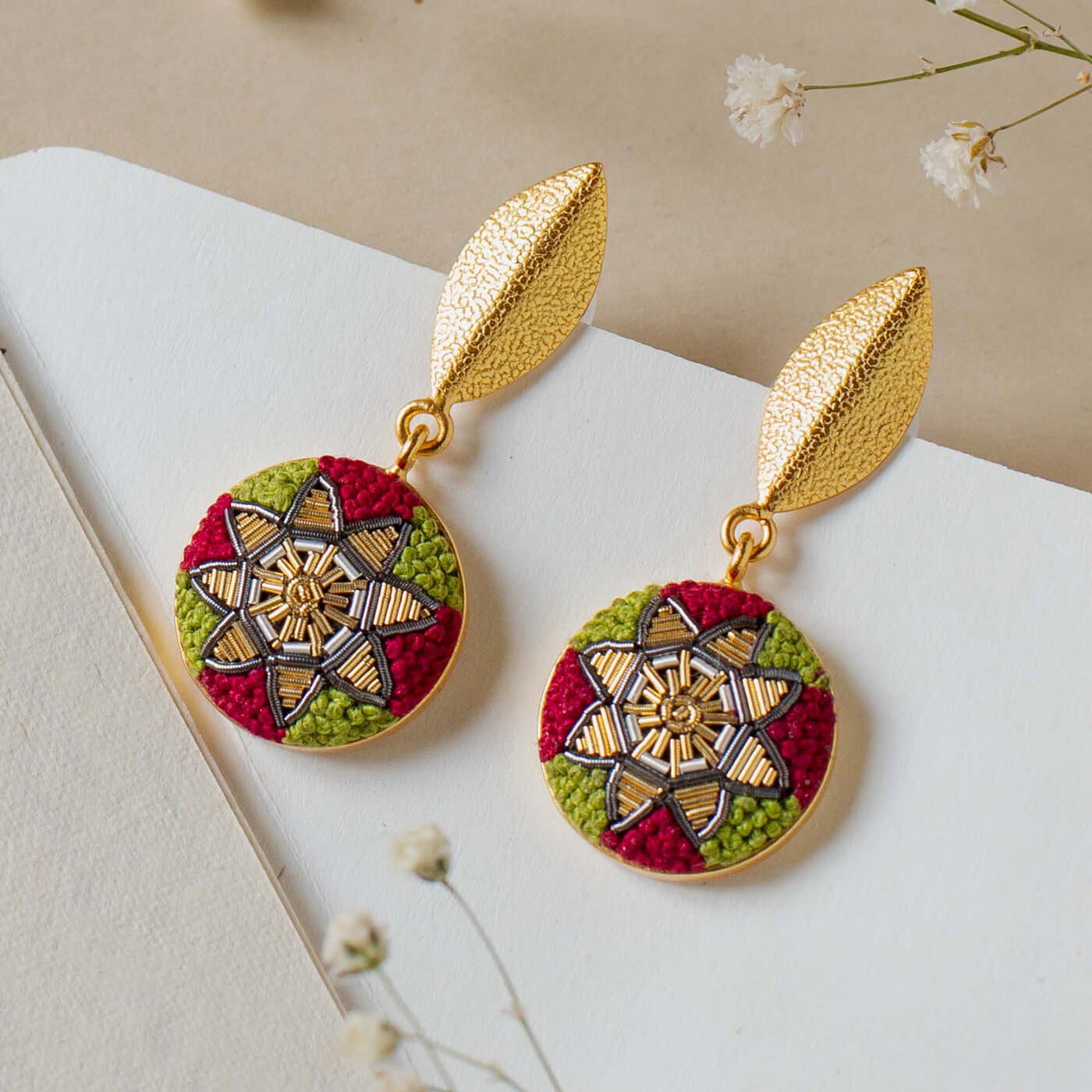 Buy Embroidered Flower Motif Zia Earrings Online On Zwende