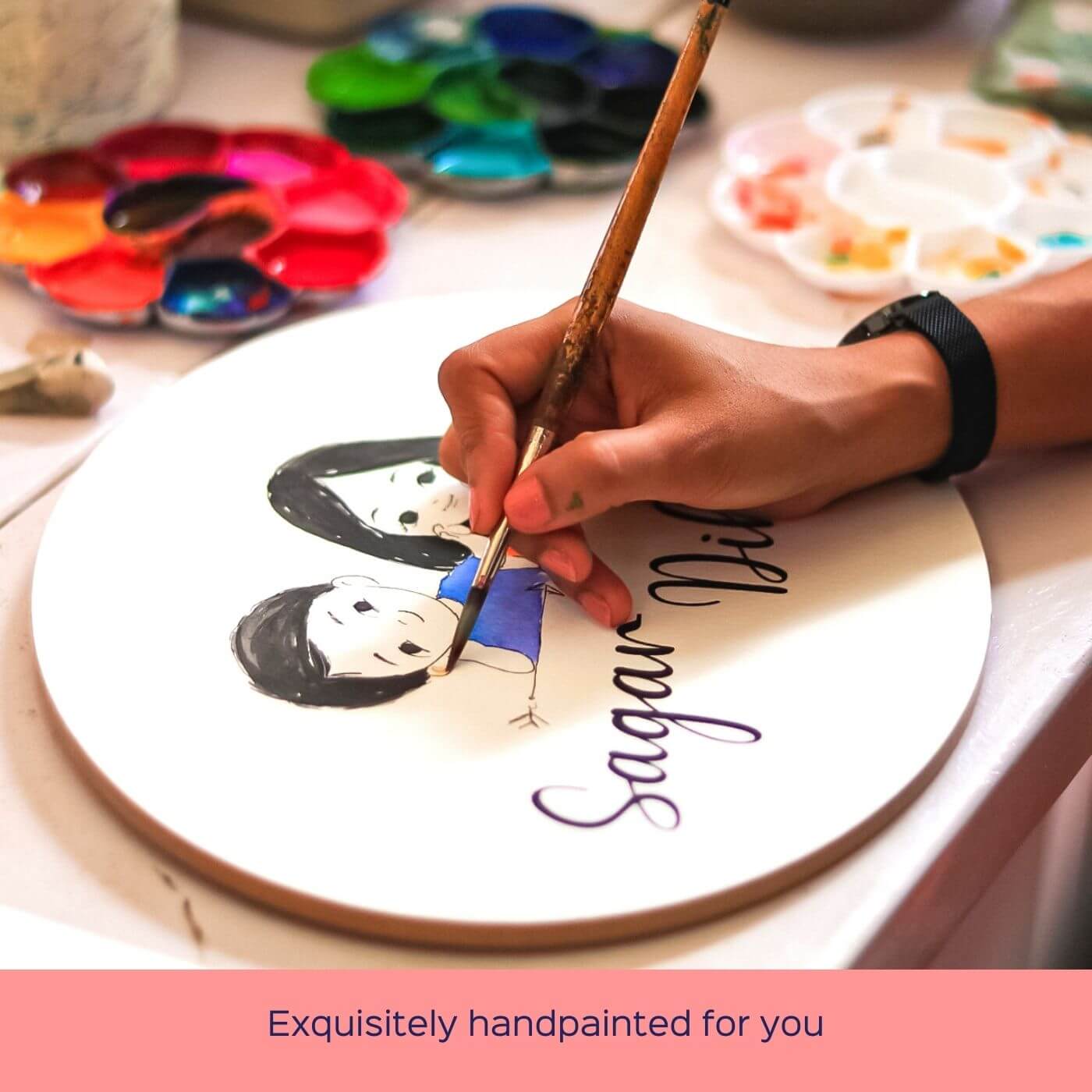 Buy Hindi / Marathi Oval Hand-painted Floral Nameboard Online On Zwende