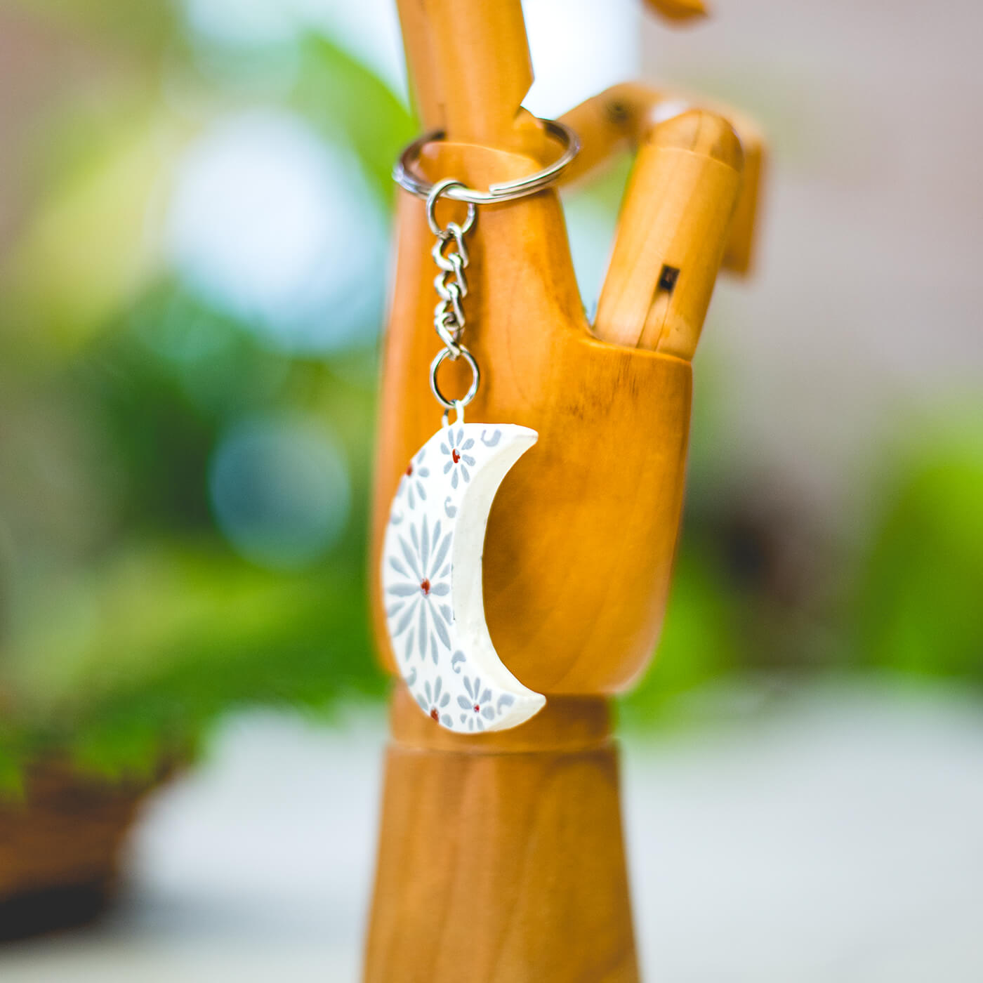 Buy Paper Mache Keychain- Pearl Moon Online On Zwende