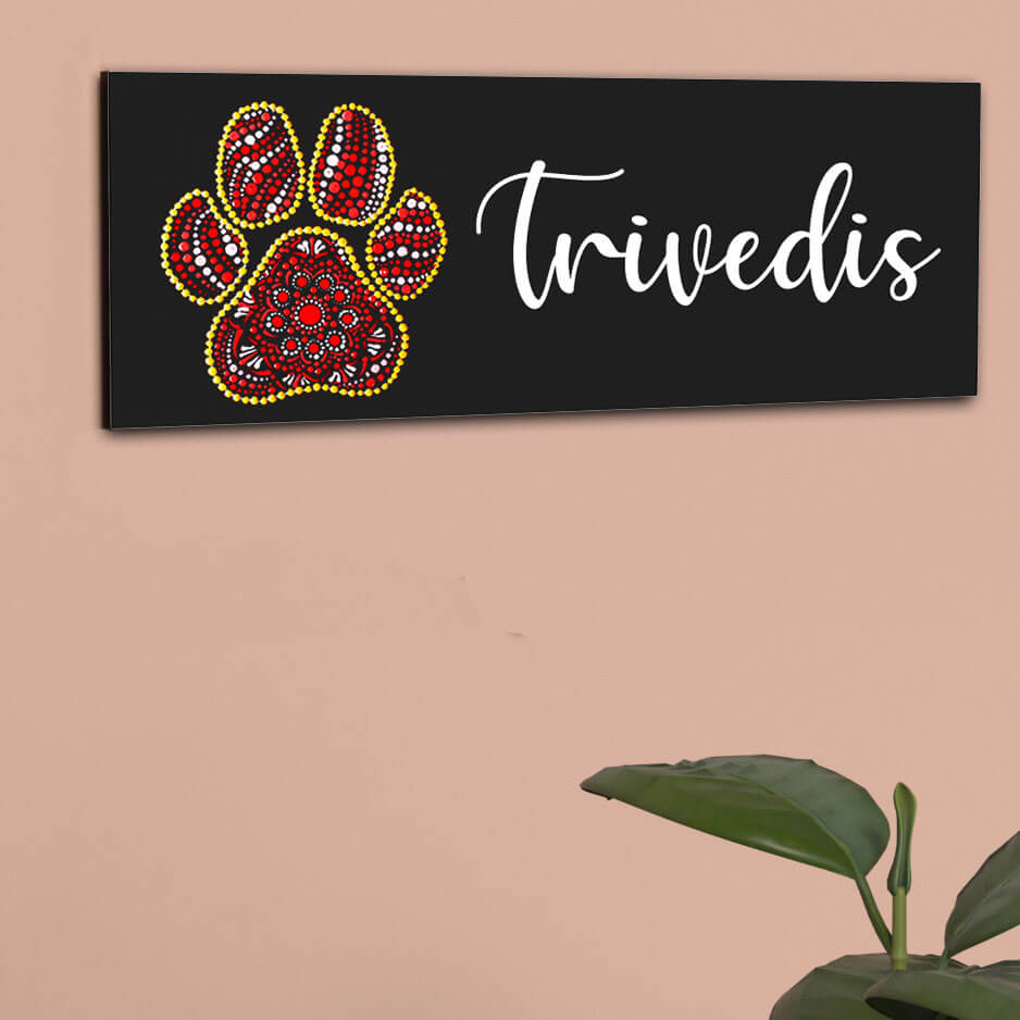 Buy Handpainted Rectangular Paw Dot Art Nameplate for Kids Online On Zwende