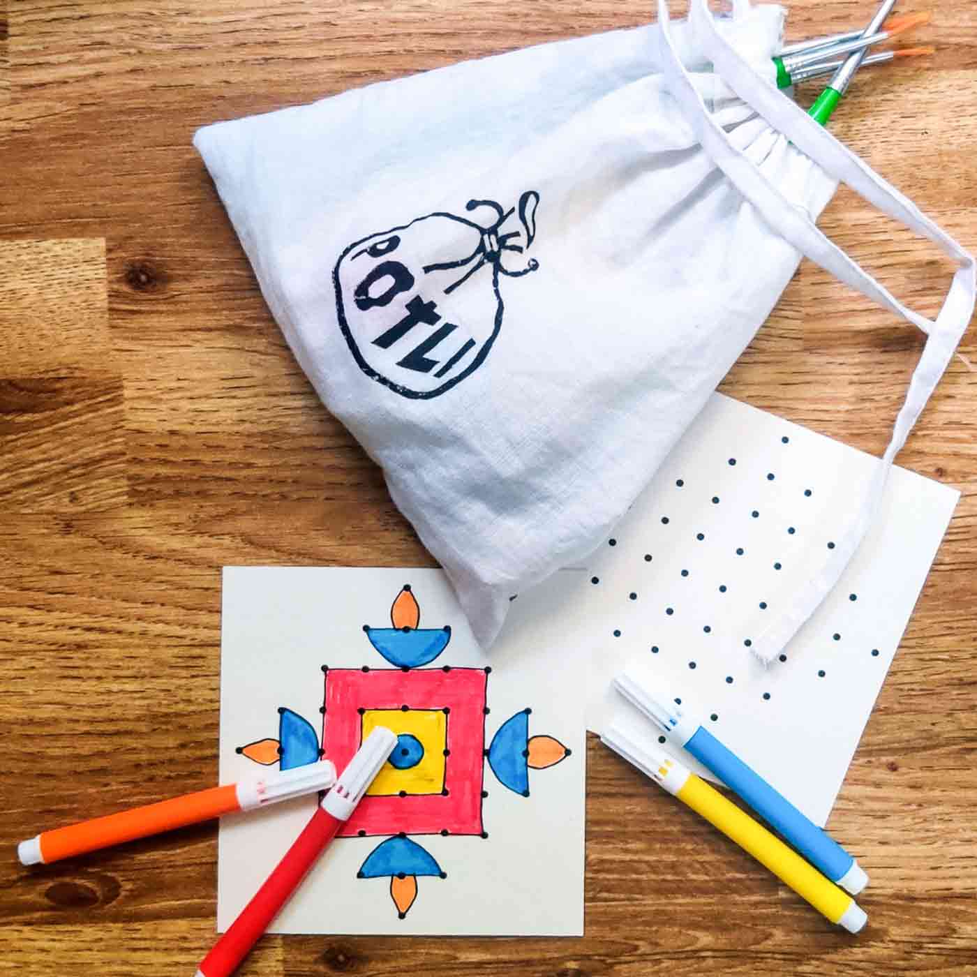 Buy Rangoli Making DIY Kit | Includes 4 Wooden Rangoli Blocks, 5 Paints ...