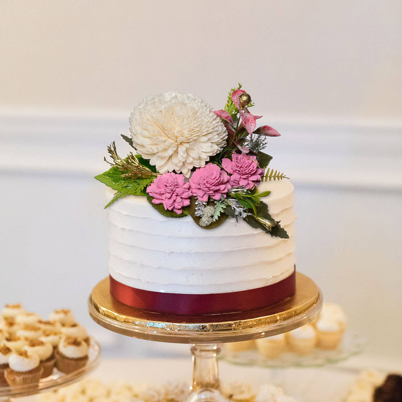 Buy Pink Cake Topper with Sola Wood Floral Arrangement and Sticks ...