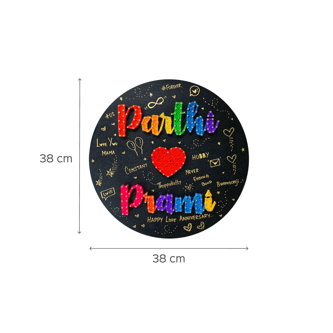 Round Couple Multi-colored String Name Board – Zwende